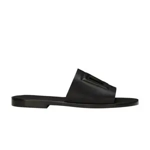 Dolce & Gabbana Leather Slides With Cutout - Black