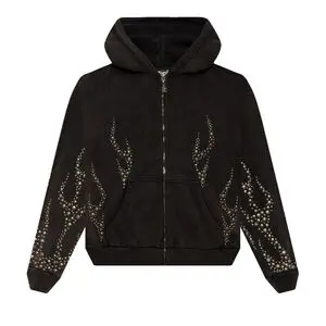Hellstar Studded Flame Zip-Up Hoodie - Black | Editorialist