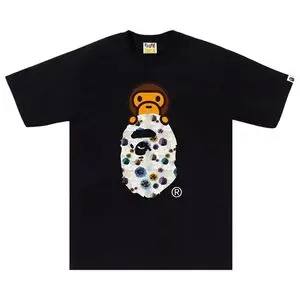 A BATHING APE Floral Camo Milo On Ape Head Tee - Black
