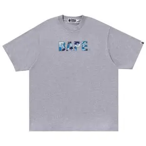A BATHING APE Rhinestone Logo Relaxed Fit Tee - Grey