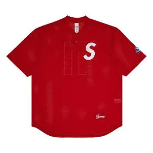 Supreme Logo Baseball Henley - Red
