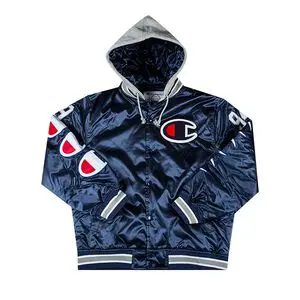 Supreme X Champion Hooded Satin Varsity Jacket - Blue