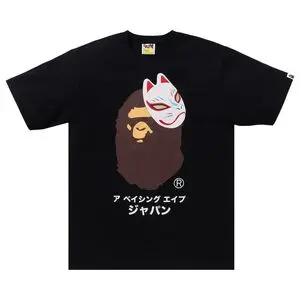 A BATHING APE Japanese Fox Mask Tee - Black
