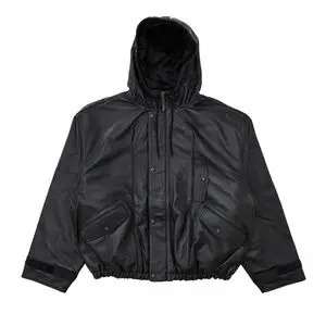 Supreme Hooded Leather Flight Bomber Jacket - Black