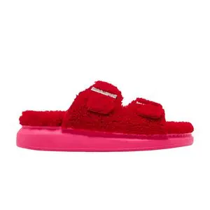 Alexander McQueen Oversized Hybrid Shearling Slides - Red