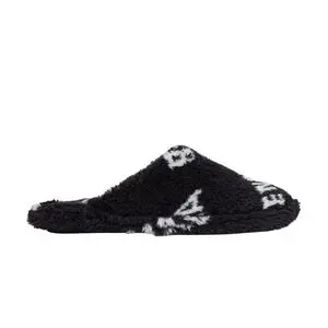 Balenciaga Furry Slide With Allover Logo - Black