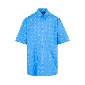 Balenciaga All Over Logo Button-down Shirt - Blue