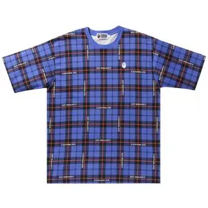 A BATHING APE Check Relaxed Fit One Point Tee - Blue