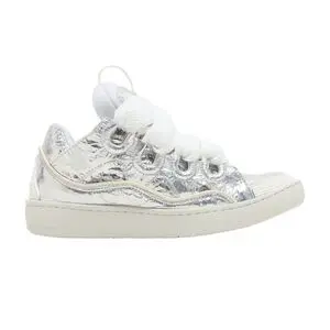 LANVIN Curb Crinkled Metallic Leather Sneakers Silver