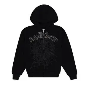 SP5DER X Young Thug Rhinestone Zip-up Hoodie - Black