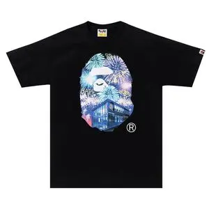 A BATHING APE Ape Head Photo Firework Tee - Black