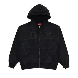 Supreme Leather Appliqué Zip Up Hooded Sweatshirt - Black