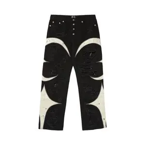 THUG CLUB Leather Washing Denim Pants - Black