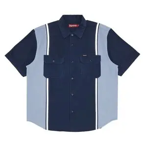 Supreme Reflective Stripe Short-sleeve Work Shirt - Blue