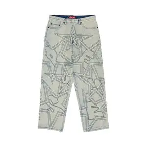 Supreme Stars Topstitch Baggy Jeans - Blue