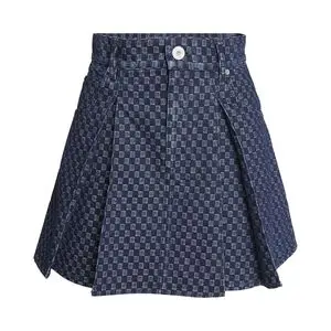 Balmain Mini Monogram Denim Flare Skirt