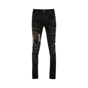 Amiri Multi Leather Staggered Logo Jean - Black