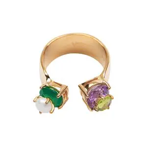 VEERT The Freshwater Pearl, Green Onyx & Amethyst Ring - Gold