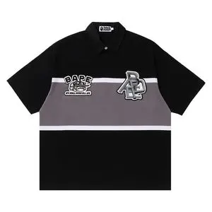 A BATHING APE Color Blocked Rugby Polo - Black