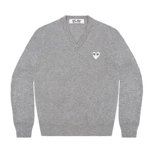 Play Comme Des Garcon Heart V-neck Sweater - Grey