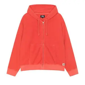 StÜssy Double Layer Waffle Zip Hoodie - Red