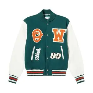 Off-White Barrel Leather Varsity Jacket - Green
