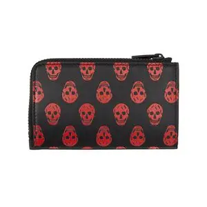 Alexander McQueen Biker Skull Zip Card Holder /red - Black