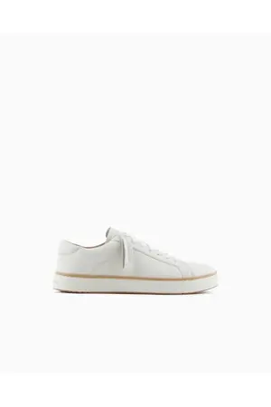 Emporio Armani Leather Sneakers With Contrasting Welt - White