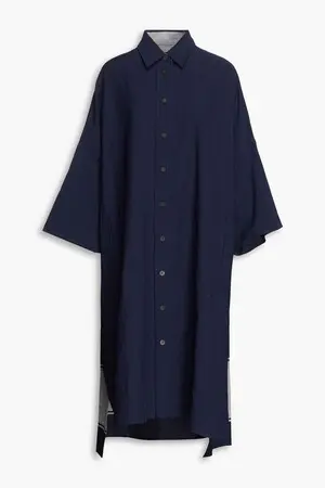 JOSEPH Oversized Printed Cotton And Linen-Blend Twill Midi Shirt Dress - Navy