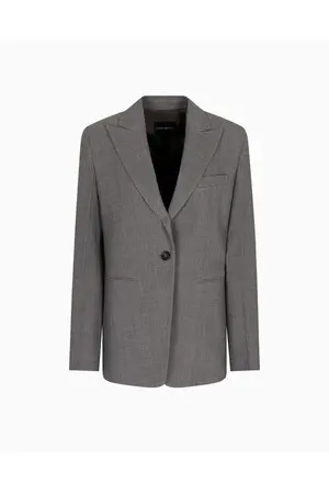 Emporio Armani Mouliné Wool Crêpe Blazer - Brown