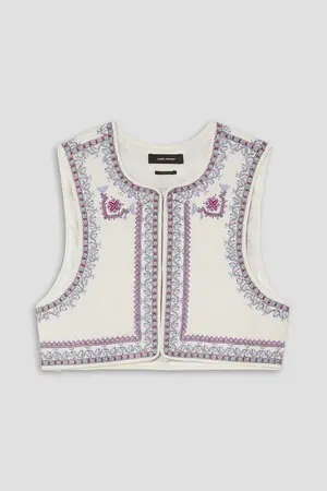 Isabel Marant Cruz Cropped Embroidered Cotton Vest - White