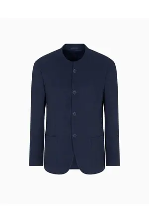 Giorgio Armani Cupro And Viscose Micro Chevron Single-breasted Jacket - Blue