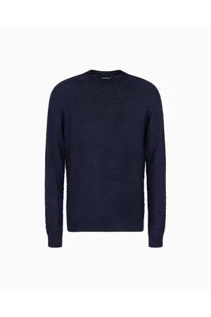 Giorgio Armani Crew-neck Jumper In Cashmere And Silk - Blue