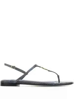 Fendi Ff Logo Leather Sandals - Blue
