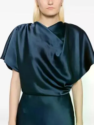Amsale Satin Draped Gown - Blue