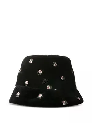 MAISON MICHEL Floral-embroidered Bucket Hat - Black