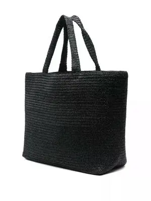 Saint Laurent Logo-embossed Raffia Tote Bag - Black