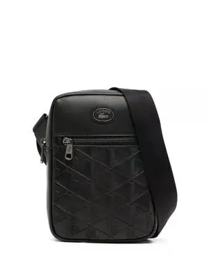 Lacoste Embossed-monogram Panelled Messenger Bag - Black