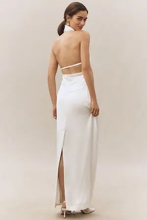 Bhldn High-neck Satin Column Maxi Dress - Champagne