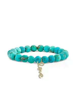SYDNEY EVAN 14ct Yellow Diamond And Turquoise Love Script Bracelet - Gold