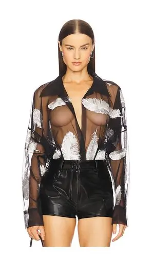 Norma Kamali Boyfriend Neck Shirt Bodysuit