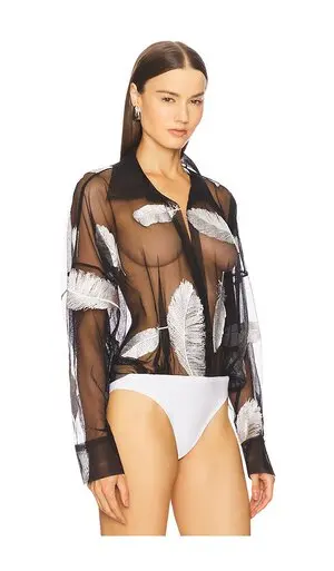 Norma Kamali Boyfriend Neck Shirt Bodysuit