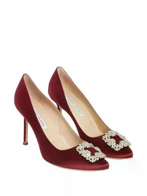 Manolo Blahnik 100mm Hangisi Crystal-embellished Satin Pumps