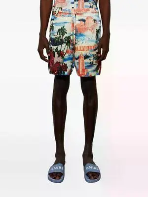 Amiri Cityscape Printed Drawstring Shorts - Blue
