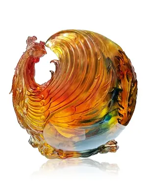 LIULI Lifted Winds, High Above Clouds Crystal Phoenix Figurine - Royal Purple / Red