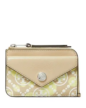 Tory Burch T Monogram Leather Envelope Zip Card Case - Khaki Sand