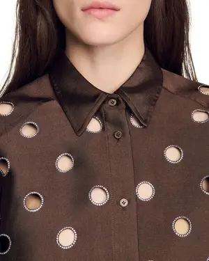 Sandro Rhinestone Cutout Shirt