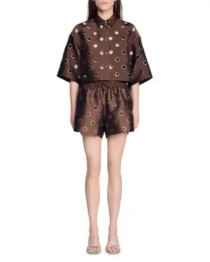 Sandro Rhinestone Cutout Shirt
