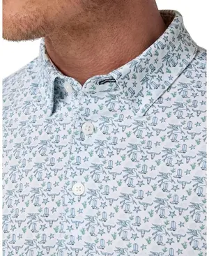 Mizzen+main Versa Short Sleeve Polo - White Dallas Mosaic
