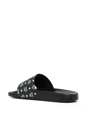 Mcm Monogram-print Slides - Black
